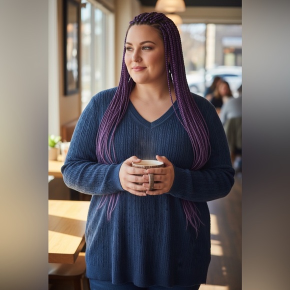 Lane Bryant | Sweaters | Avenue Ribbed Vneck Sweater Blue Long Sleeve ...